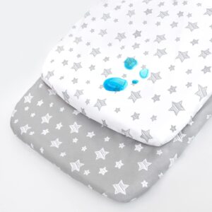 bedside sleeper bassinet sheets waterproof 2 pack compatible with mika micky & miclassic & milliard bassinet, fit most bedside sleeper bassinet mattress, grey&white