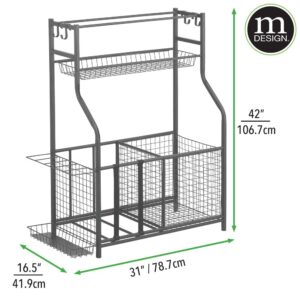 mDesign Metal Heavy Duty Garage Storage System Rack with Top Shelf, Multi-Purpose Sporting Goods Storage with Multiple Compartments, Baskets and Hooks - Holds Equipment, Balls, Bats - Graphite Gray