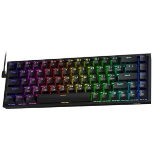 redragon k631 castor 65% wired rgb gaming keyboard, 68 keys hot-swappable compact mechanical keyboard w/100% hot-swap socket, free-mod plate mounted pcb & dedicated arrow keys, quiet red linear switch