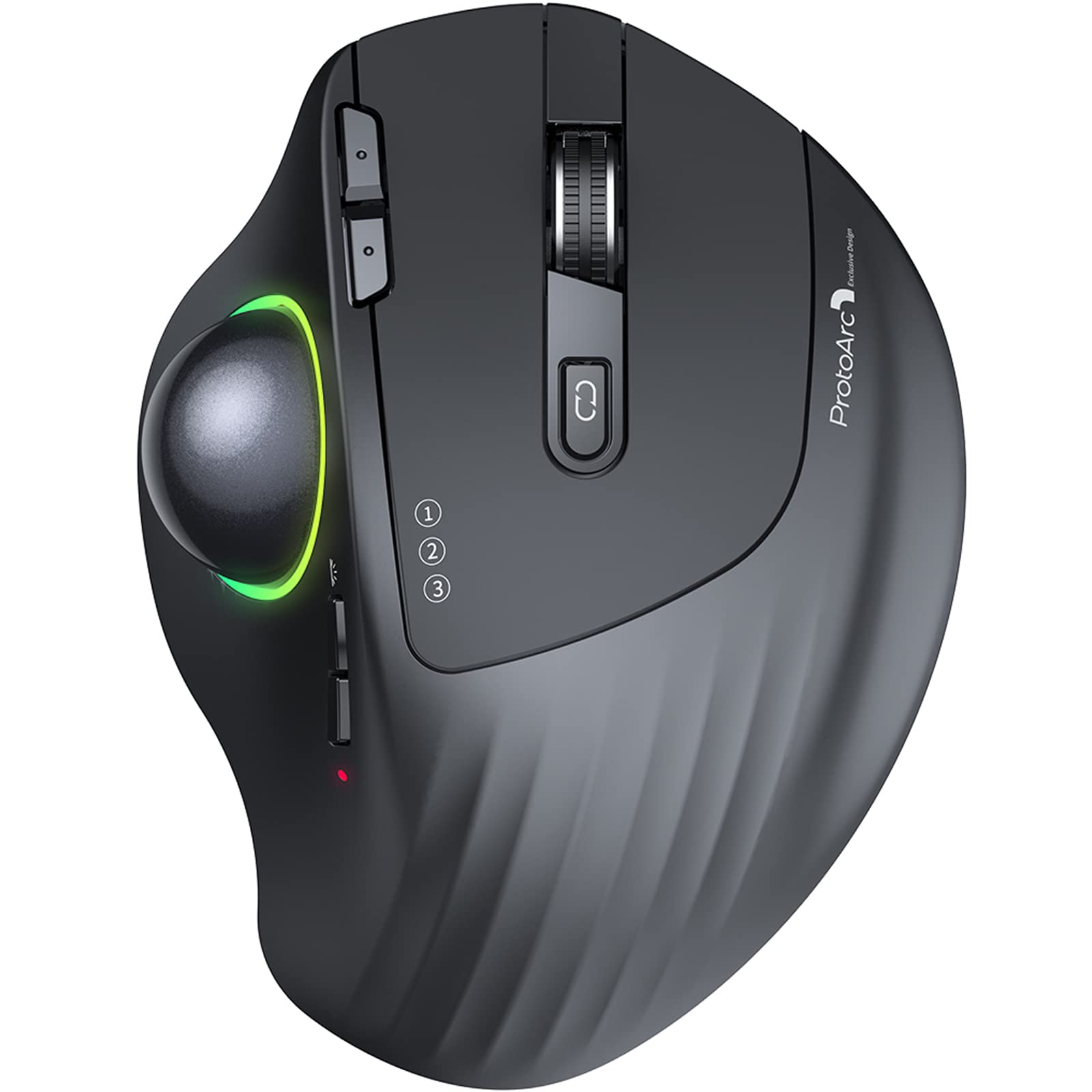 ProtoArc Wireless Bluetooth Trackball Mouse, EM01 2.4G RGB Ergonomic Rechargeable Rollerball Mice with 5 Adjustable DPI, 3 Device Connection&Thumb Control, for PC, iPad, Mac, Windows-Black