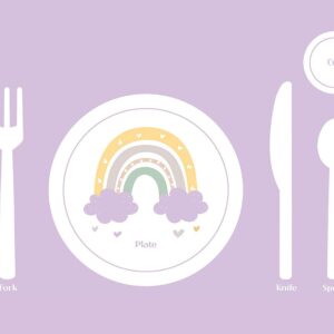 SharkBliss Montessori Placemat, Table Place Setting Etiquette Educational Placemat Set of 4 Rainbow Themed Montessori Placemat for Toddler Kid Children Baby Preschool Homeschool Dining Table Manners