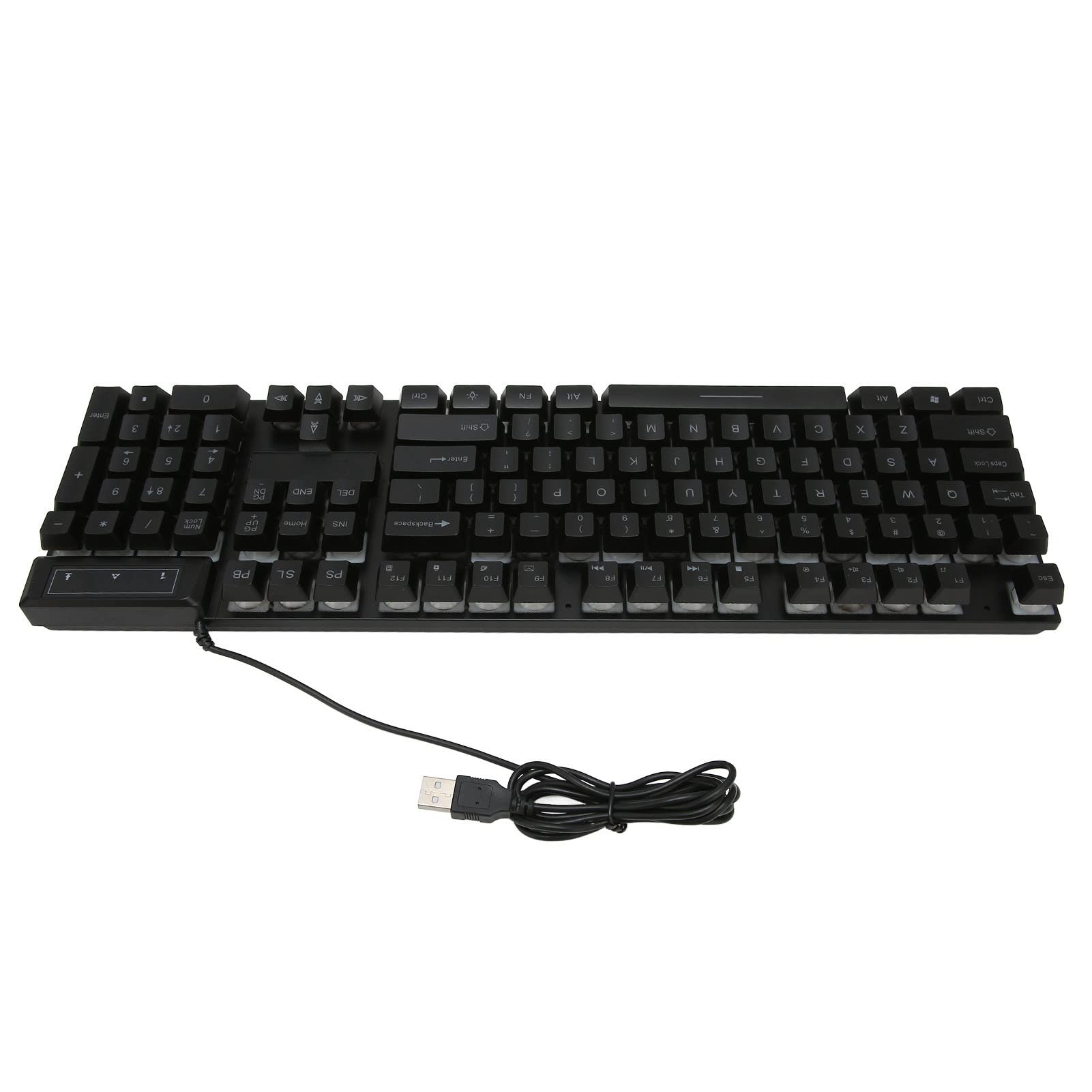 Backlit Keyboard, Quick Response High and Low Key Design One Piece Design USB Gaming Keyboard Thickened Low Base 104 Keys Wired for Home for Office for Gaming(H600 black characters-single keyboard)