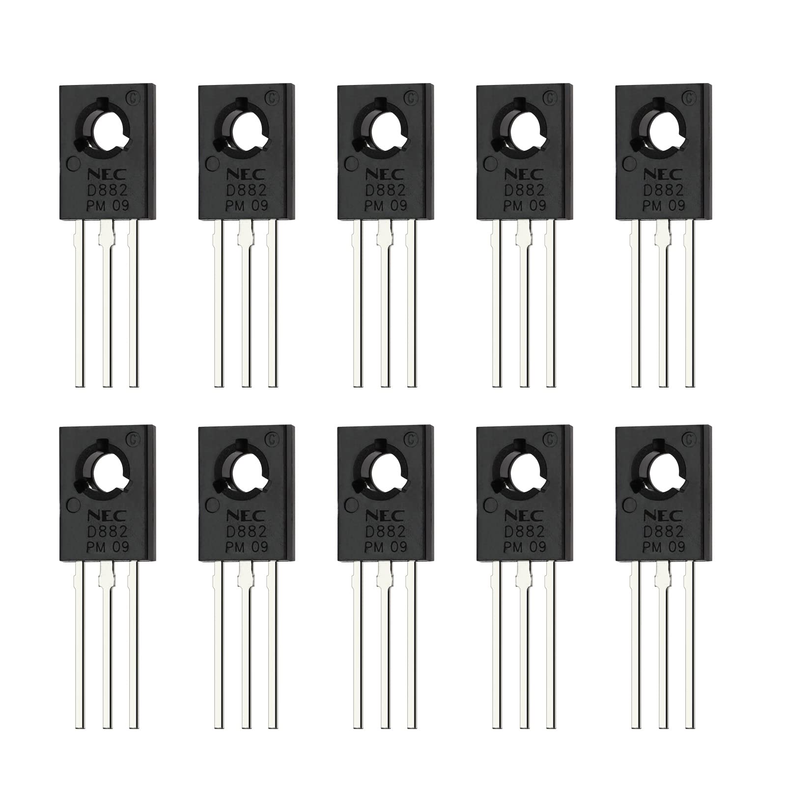 Micro Traders 10PCS NPN Transistor Silicon Power General Purpose 3Pin Transistor NEC TO-126 Semiconductor Products 2SD882 40V 3A 1.0W for Audio Radio