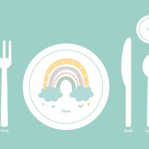 SharkBliss Montessori Placemat, Table Place Setting Etiquette Educational Placemat Set of 4 Rainbow Themed Montessori Placemat for Toddler Kid Children Baby Preschool Homeschool Dining Table Manners