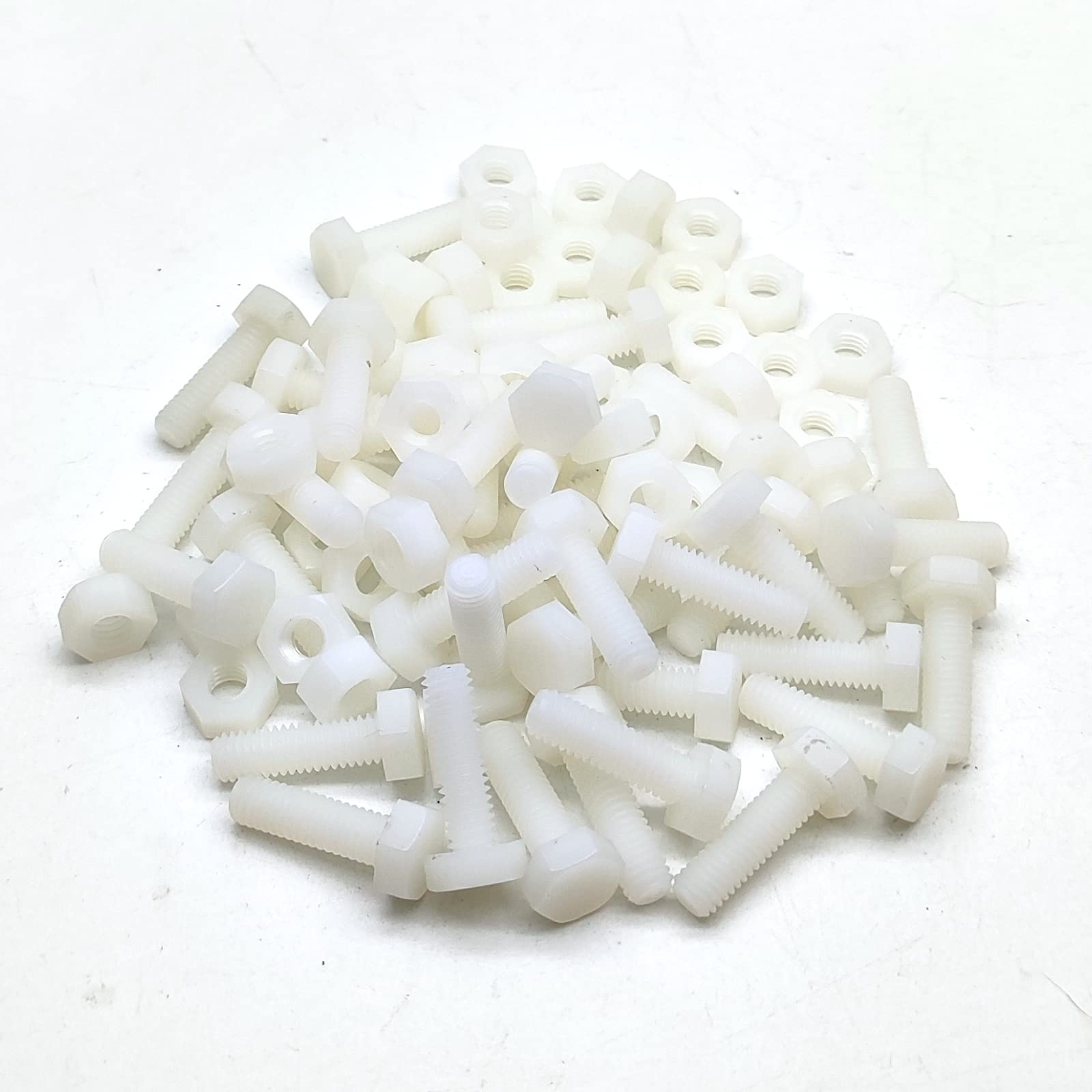 M6 Hex Bolt Autuwintor Hex Head Cap Screw Bolts, External Hex Drive, Nylon Full Thread,40 Pair(40+40) White M6 x 25mm