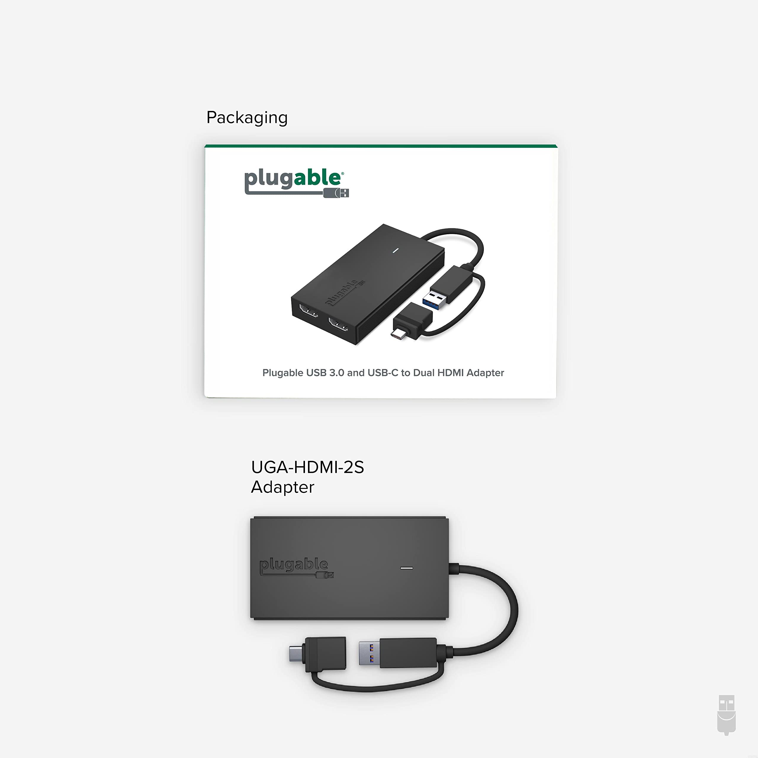 Plugable Dual Monitor Adapter for M1/M2/M3/M4 macOS Systems, Windows, ChromeOS. Broad Compatibility - Thunderbolt, USB-C, USB 3.0 to HDMI Adapter for Dual Monitors 1920x1080 @60Hz, SMI Driver Required