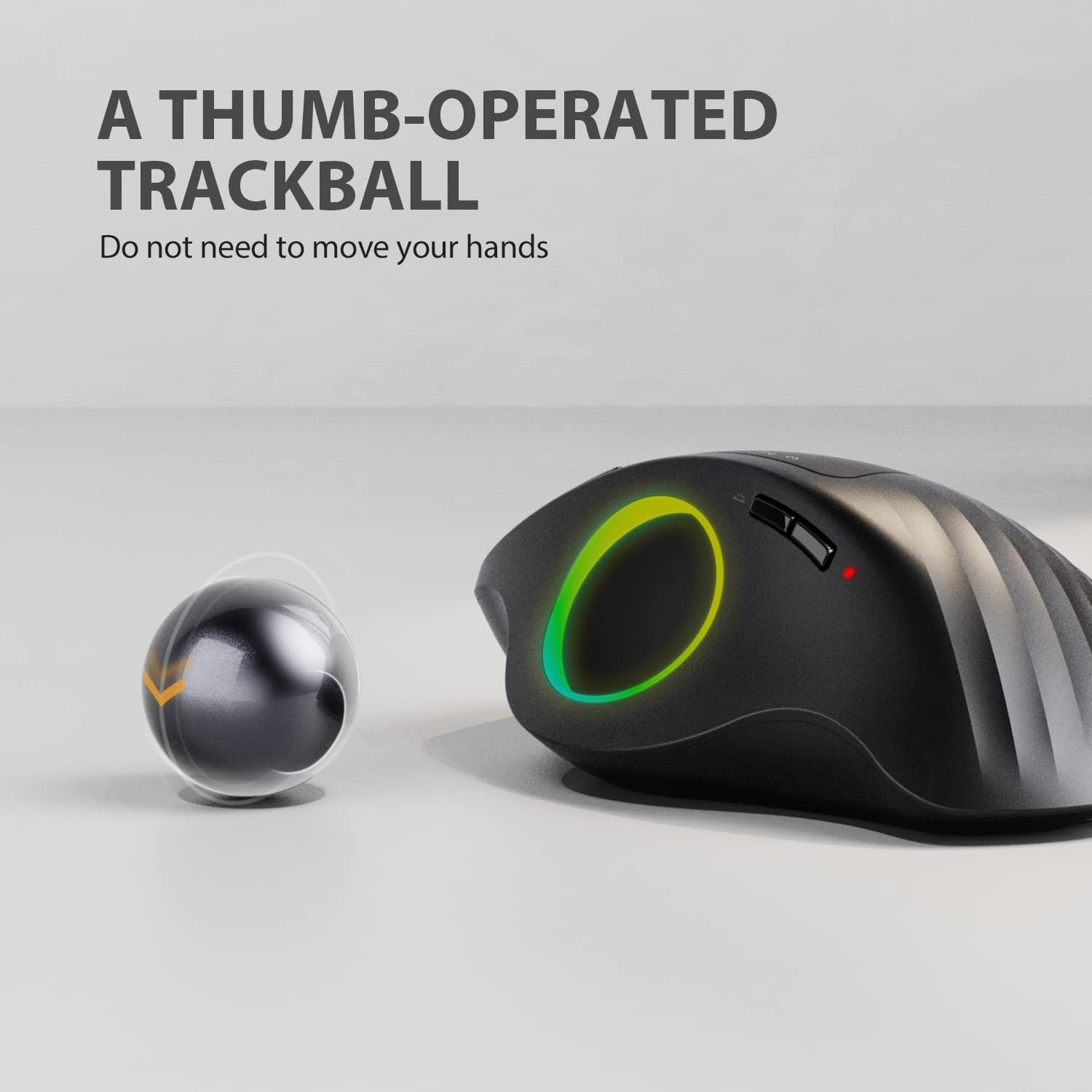 ProtoArc Wireless Bluetooth Trackball Mouse, EM01 2.4G RGB Ergonomic Rechargeable Rollerball Mice with 5 Adjustable DPI, 3 Device Connection&Thumb Control, for PC, iPad, Mac, Windows-Black