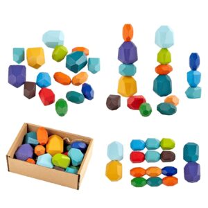 Curious Melodies Wooden Toys Stacking and Balancing - Advanced Small River Rocks | Nature Toy Block Sets