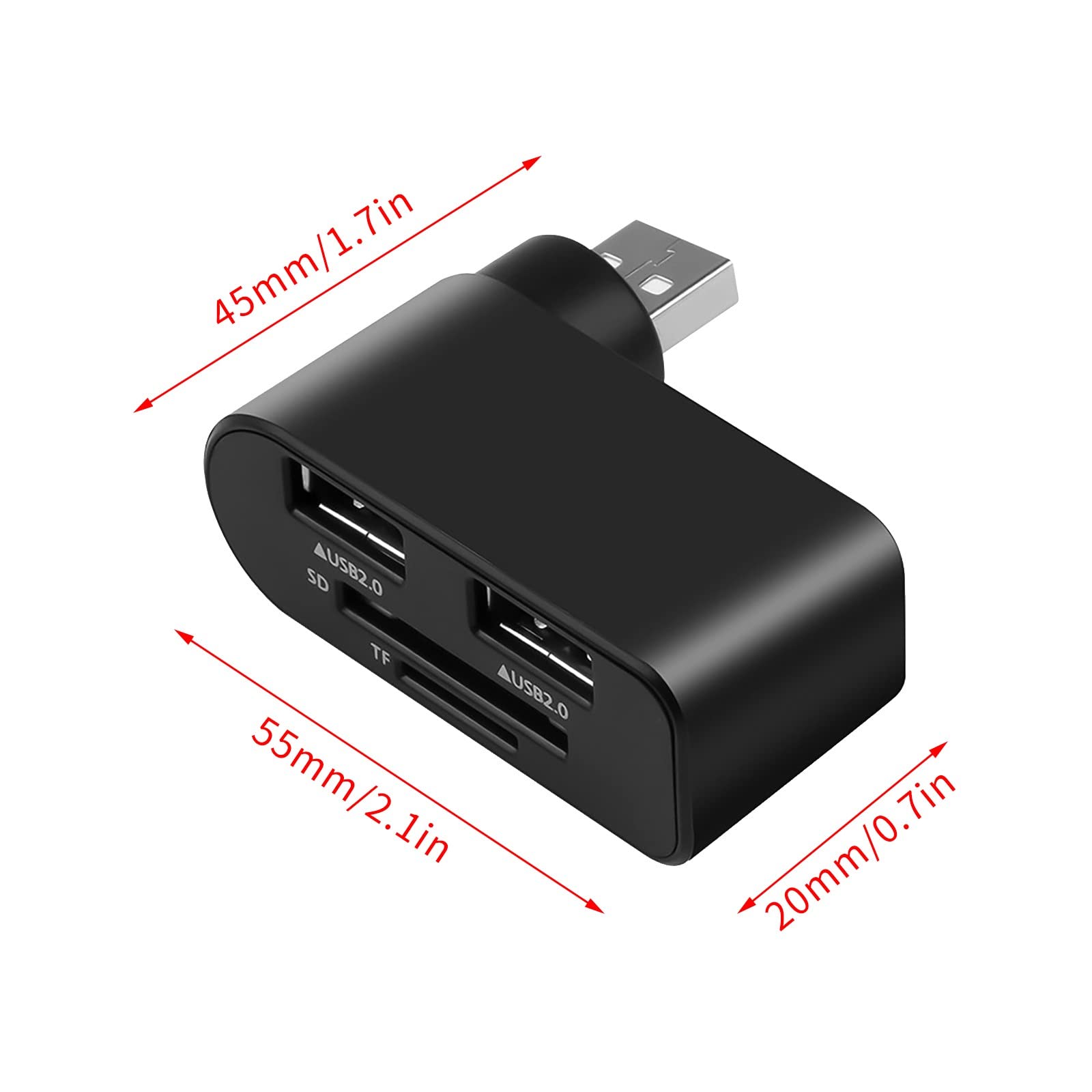 MatureGirl USB Adapter Splitter 4-Port Extender, USB 2.0 180 Degrees Rotating USB Multiport Hub Adapter Dock for Desktops, U Disks, Laptops, Flash Drives,Supprt SD, TF Card Reader (White)