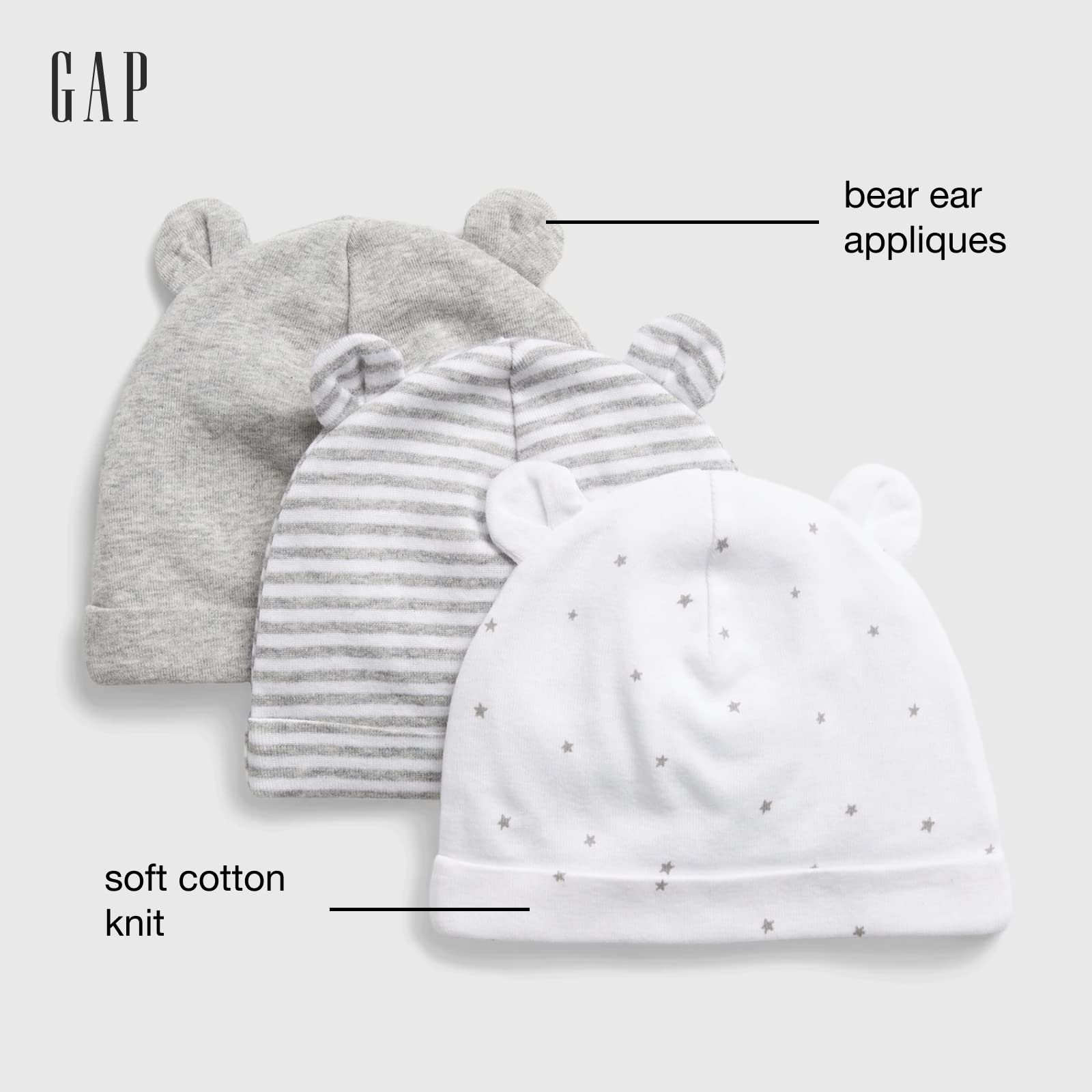 GAP unisex baby First Favourite Beanie Hats, Grey Heather/White, 0-3 Months US