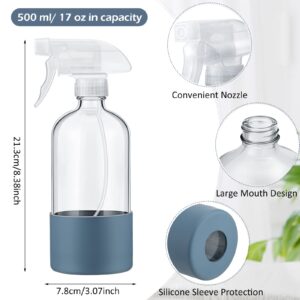 CHENGU 6 Packs Empty Glass Spray Bottles with Silicone, 17 oz Refillable Container Clear Spray Bottles for Cleaning Solutions, Essential Oils, Misting Plants (White, Light Gray, Dark Gray, Green)