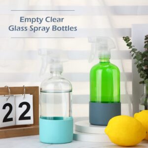 CHENGU 6 Packs Empty Glass Spray Bottles with Silicone, 17 oz Refillable Container Clear Spray Bottles for Cleaning Solutions, Essential Oils, Misting Plants (White, Light Gray, Dark Gray, Green)