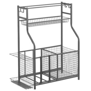 mDesign Metal Heavy Duty Garage Storage System Rack with Top Shelf, Multi-Purpose Sporting Goods Storage with Multiple Compartments, Baskets and Hooks - Holds Equipment, Balls, Bats - Graphite Gray