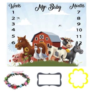 lylycty baby monthly milestone blanket, farm theme month blanket for newborn baby shower, farm animals photography background for baby 48x40 inches btcjly13