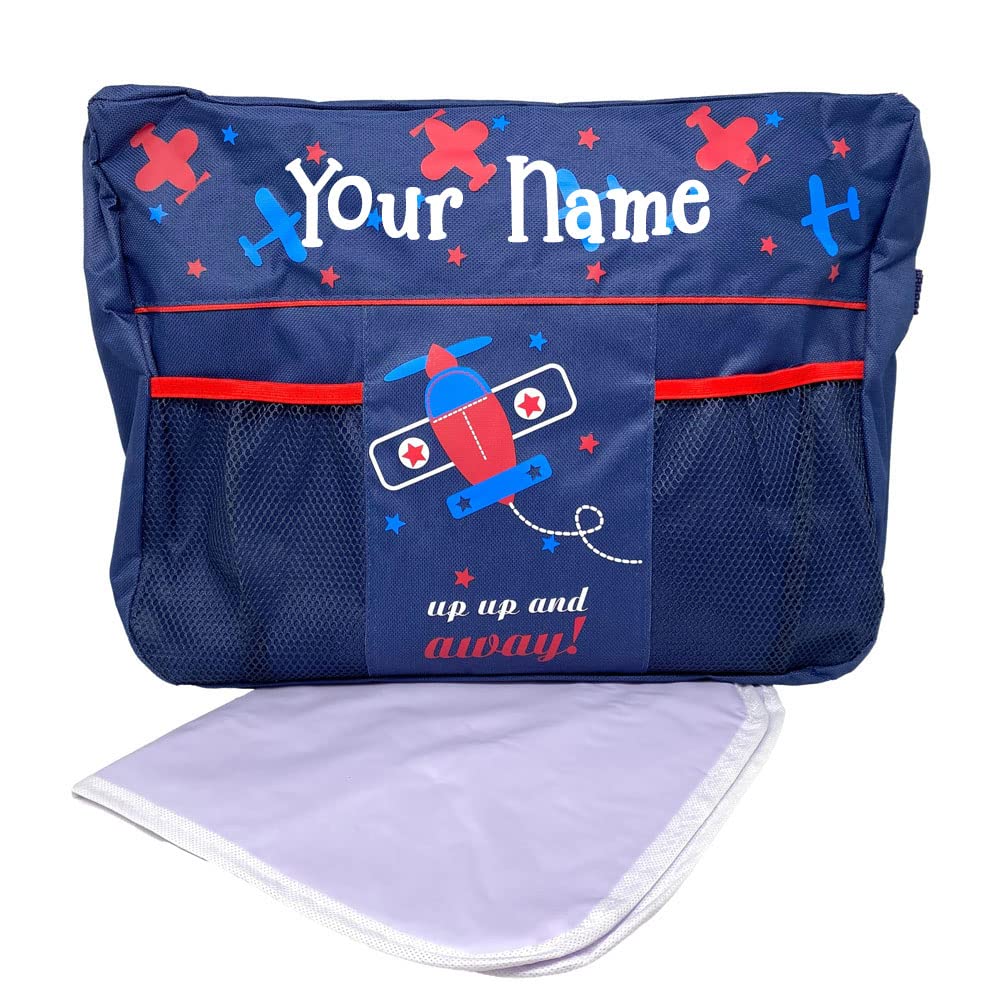 The Trendy Turtle Personalized Airplane Diaper Bag - Up Up and Away Flying Plane Tote for Baby with Custom Name