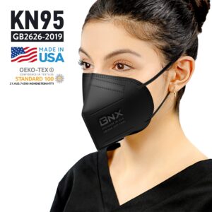 AccuMed 10-Pack KN95 Face Mask, Disposable Particulate KN95 Mask Made in USA, Protection Against Dust, Pollen and Haze (10 Pack) (Earloop) (Model: E95) Black