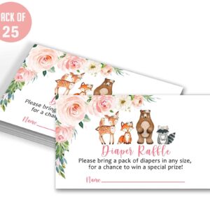 Yuzioey Girl Woodland Baby Shower Invitations, 25 Woodland Floral Invitations Macthing Envelpoes, Diaper Raffle Tickets, Book Request Cards, Forest Creatures Invitations