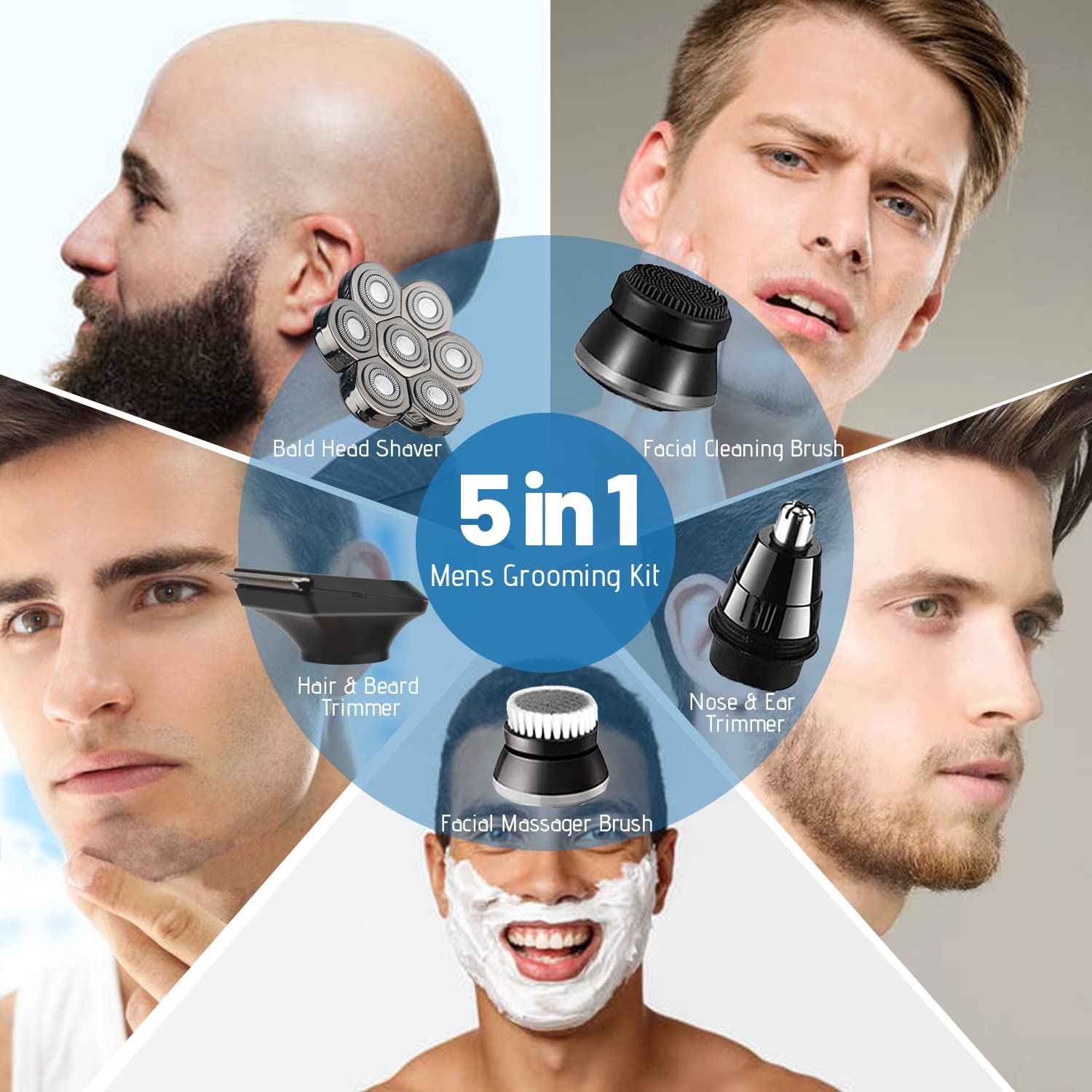 7D Head Shaver, SIWIEY 5 in 1 Head Shavers for Bald Men with 7 Wet & Dry Rotary Heads, LED Display, Anti-Pinch and IPX6 Cordless and Rechargeable Rotary Shaver Grooming Kit…