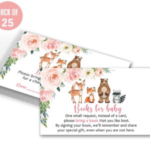 Yuzioey Girl Woodland Baby Shower Invitations, 25 Woodland Floral Invitations Macthing Envelpoes, Diaper Raffle Tickets, Book Request Cards, Forest Creatures Invitations