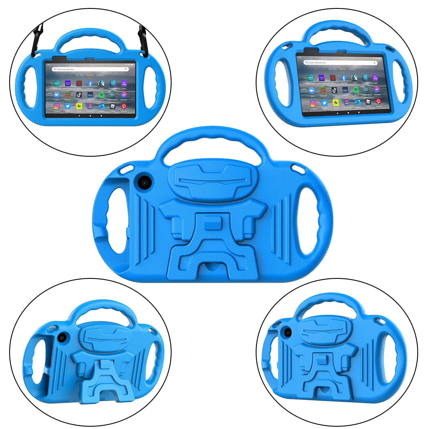 AVAWO All-New Fire 7 Tablet Kids Case (2022 Release, 12th Generation), Amazon Fire 7 Tablet Case with Strap, Lightweight Shockproof Handle Kids Protective Case for Fire 7 2022(Latest Model), Blue