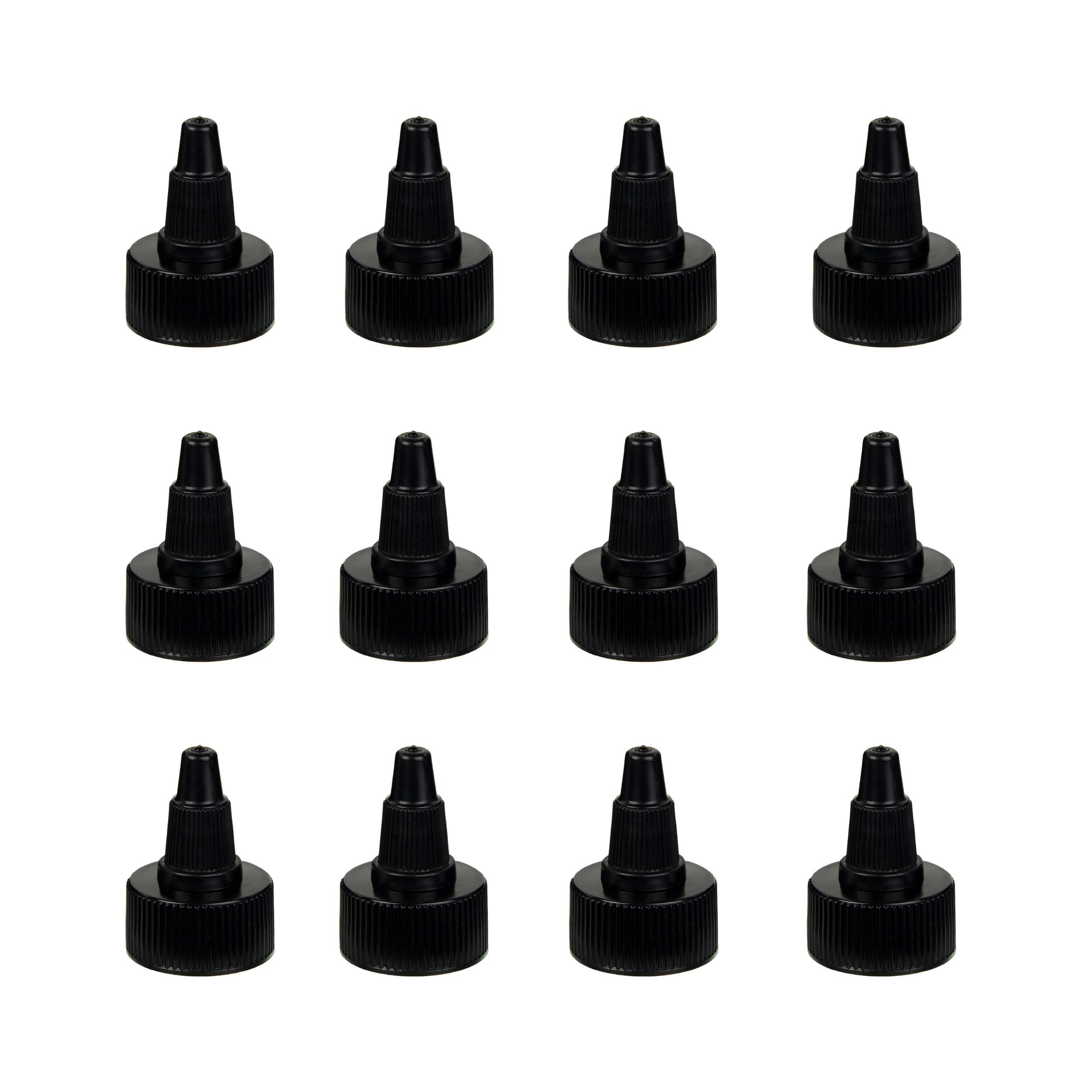 kelkaa Caps 24/410 Black Twist Caps with 0.115 Orifice Hole, Dispensing Caps, Replacement Caps for Squeeze Bottles, Neck diameter 24mm, Thread Type 410 (Pack of 12)