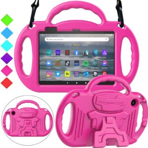 all-new fire 7 tablet case (12th generation,2022 release), fire 7 tablet case for kids, with shoulder strap, menzo shockproof light weight kids case for amazon fire 7 tablet 7” display 2022, rose