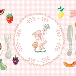 SharkBliss Montessori Placemat, Easter Floral Bunny Themed Montessori Placemat Table Place Setting Etiquette Education Placemat Set of 4 for Toddler Kid Child Preschool Homeschool Dining Table Manners