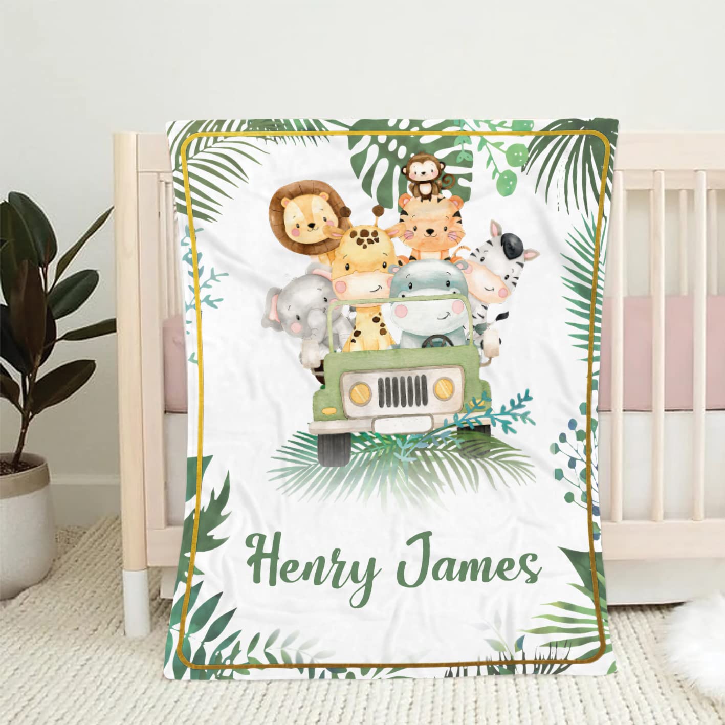 Jump Up Personalized Frame Safari Baby Blanket,Jungle Animal Baby Blanket,Baby Boy Safari Nursery,Jungle Theme Baby Blanket,Jungle Blanket Baby,Safari Swaddle Blanket