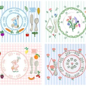 SharkBliss Montessori Placemat, Easter Floral Bunny Themed Montessori Placemat Table Place Setting Etiquette Education Placemat Set of 4 for Toddler Kid Child Preschool Homeschool Dining Table Manners