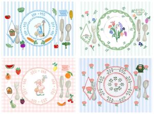 sharkbliss montessori placemat, easter floral bunny themed montessori placemat table place setting etiquette education placemat set of 4 for toddler kid child preschool homeschool dining table manners