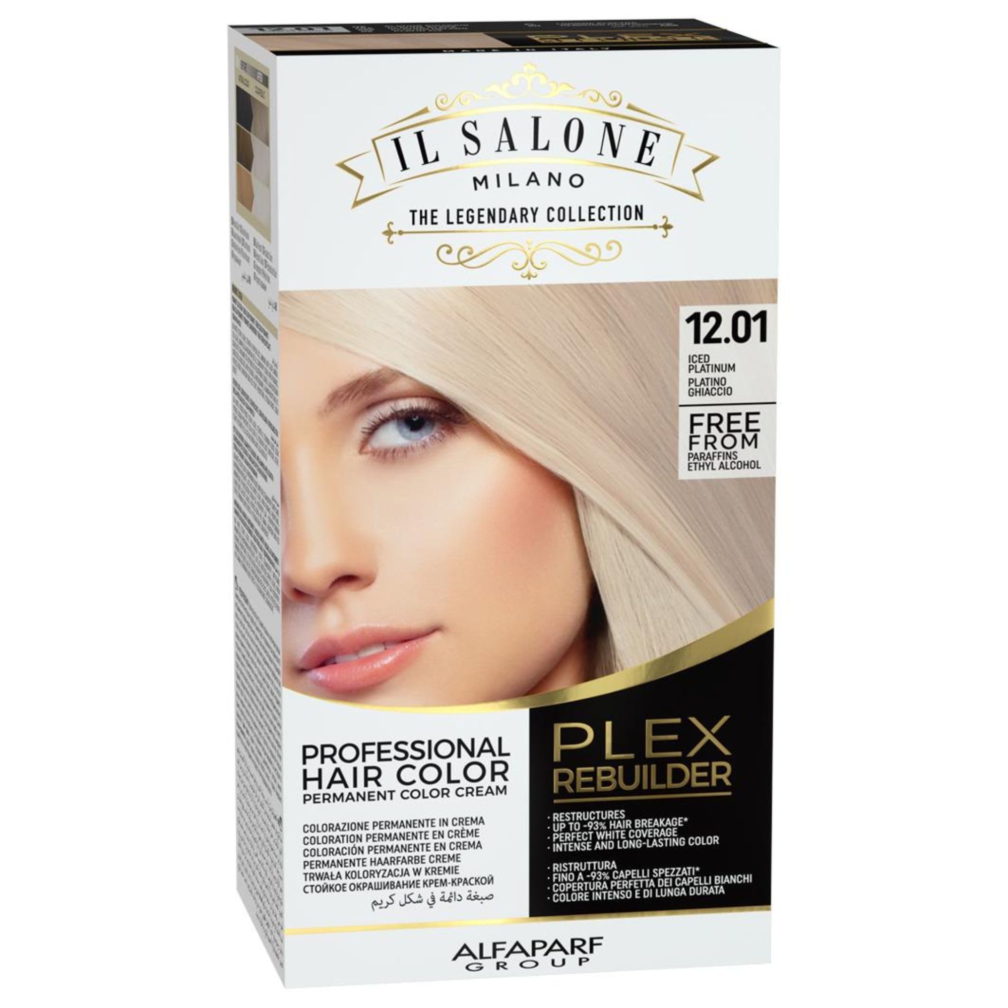 Il Salone Milano Plex Rebuilder Permanent Hair Color Cream - 12.01 Iced Platinum Professional Hair Dye Kit for a Natural Gloss & Glaze - Paraffin, Paraben, and Alcohol Free