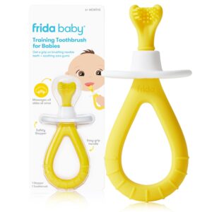 frida baby training toothbrush | baby toothbrush for 6-18 months, easy-grip handle, triple angle bristles