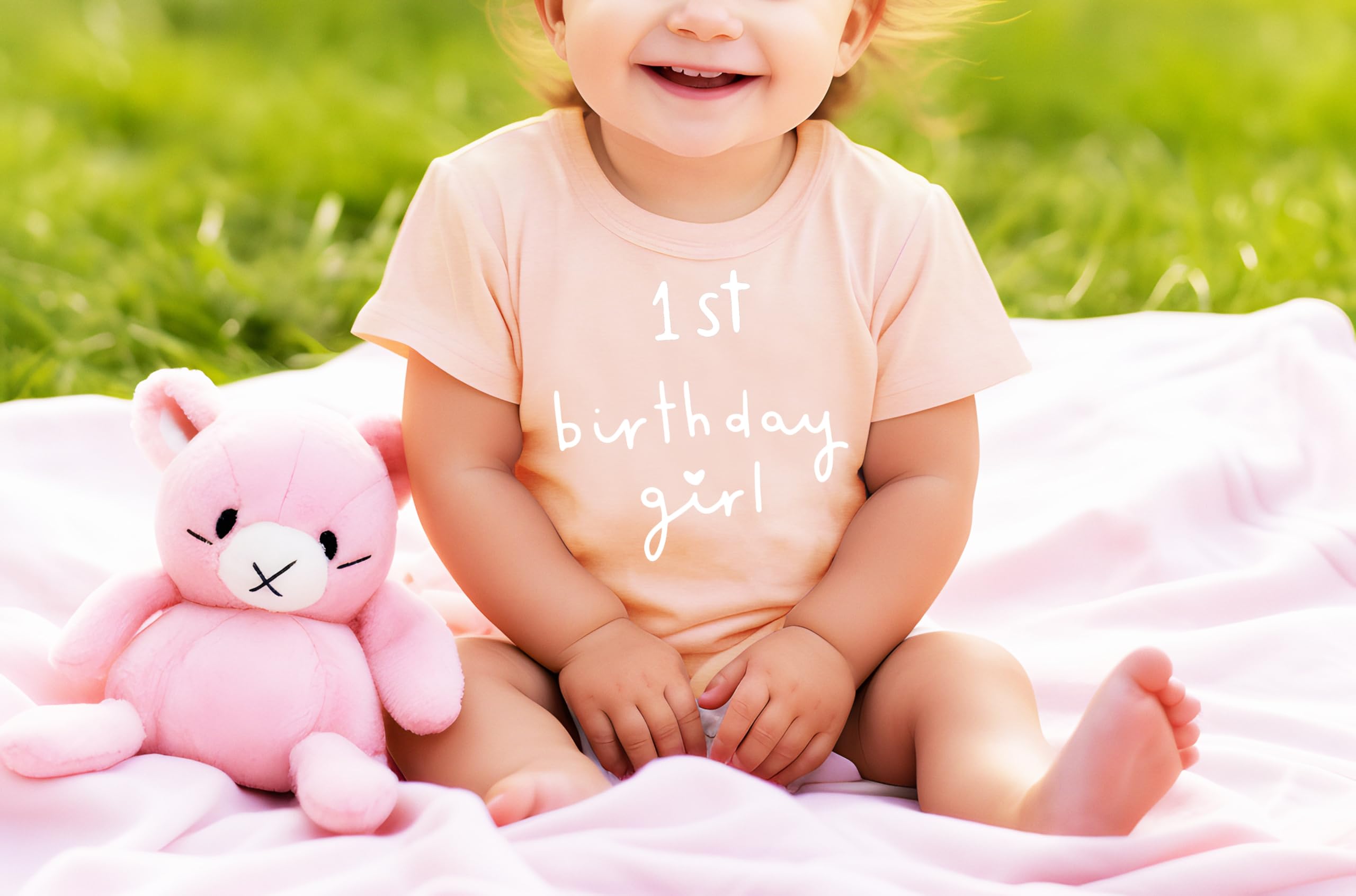 Girls 1st Birthday Shirt Heart Birthday Girl Shirt for Baby Girls One Year Old Retro Birthday White on Peach Shirt 12 Months