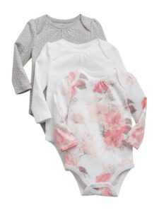 gap unisex baby first favourite long sleeve bodysuits, optic white floral, 0-3m us