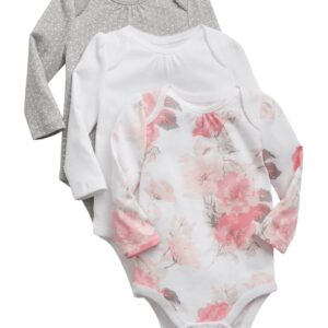 GAP unisex baby First Favourite Long Sleeve Bodysuits, Optic White Floral, 0-3M US