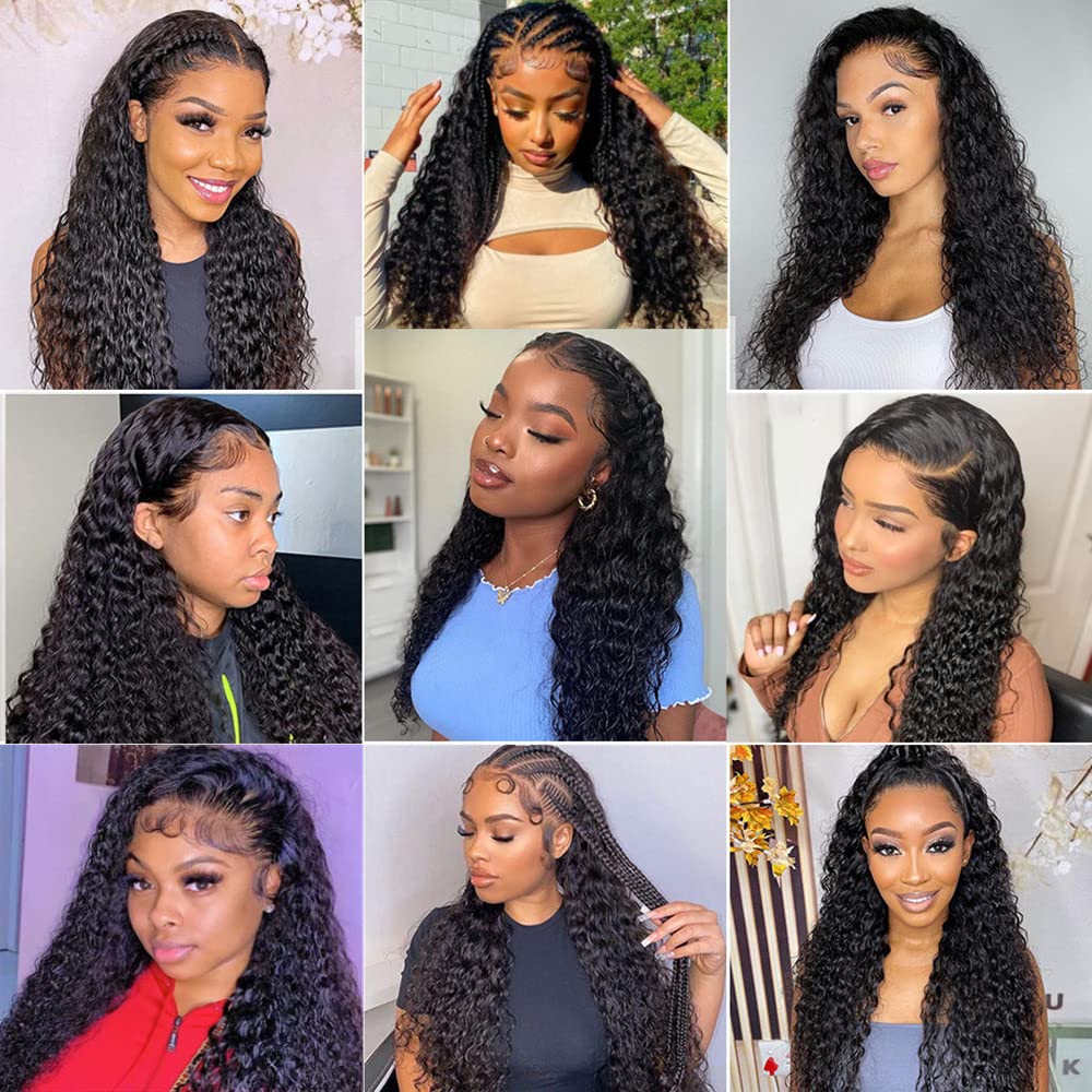 Water Wave Lace Front Wigs Human Hair 180% Density 13x4 HD Lace Frontal Wigs Human Hair Wet and Wavy Glueless Wigs for Women Deep Curly Human Hair Lace Front Wigs Pre Plucked Natural Color 24 Inch