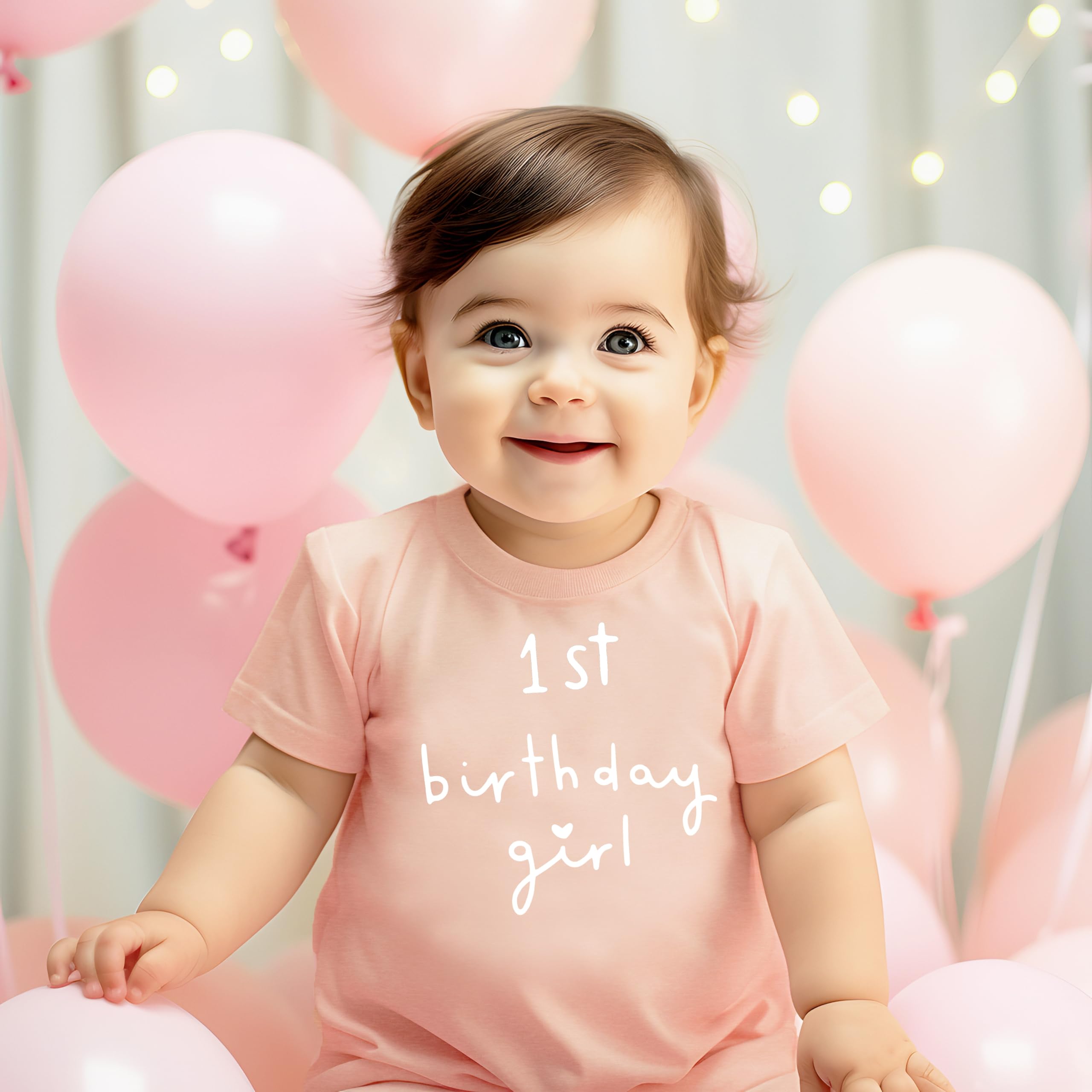 Girls 1st Birthday Shirt Heart Birthday Girl Shirt for Baby Girls One Year Old Retro Birthday White on Peach Shirt 12 Months