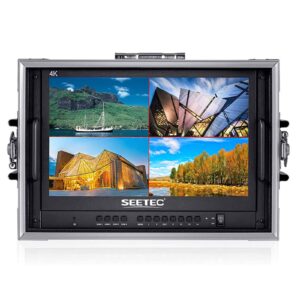 seetec atem156-co 15.6” 4k hdmi multiview portable carry-on broadcast director monitor with 1920×1080 pixels 4 hdmi input output quad split display +sunshade