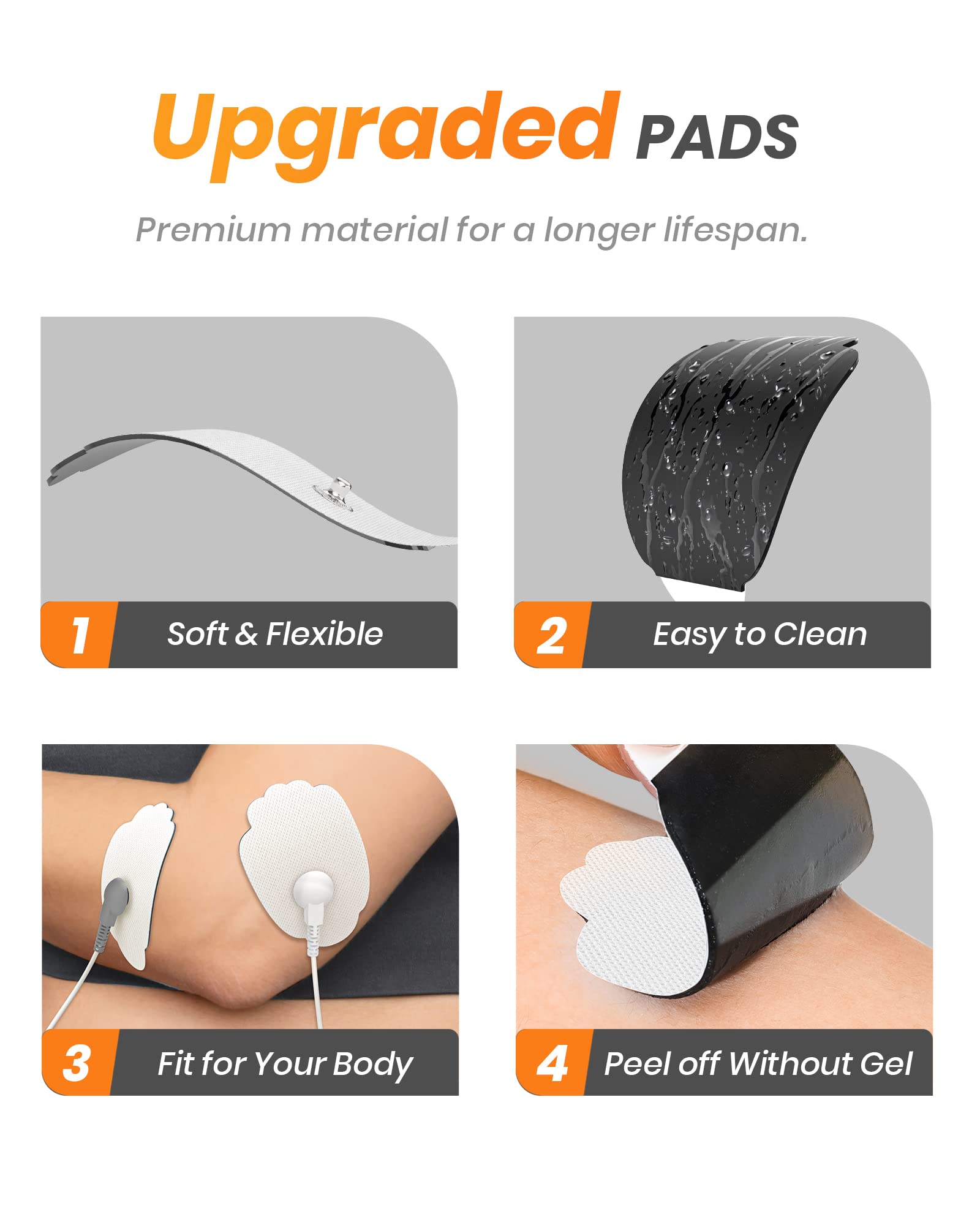 20-Pack TENS Unit Replacement Pads, Long-Lasting Snap Electrodes for 50 Times of Use per Pad, Latex-Free TENS Pads Set Compatible with TENS EMS Devices Using 3.5mm Button Lead Wires