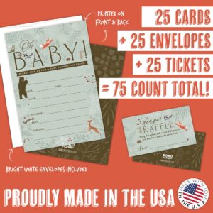 Koko Paper Co Enchanted Woodland Baby Shower Invitations and Diaper Raffle Tickets | 75 Count: 25 Fill-in Invitations, 25 Bright White Envelopes and 25 Diaper Raffle Tickets | Heavy Card Stock