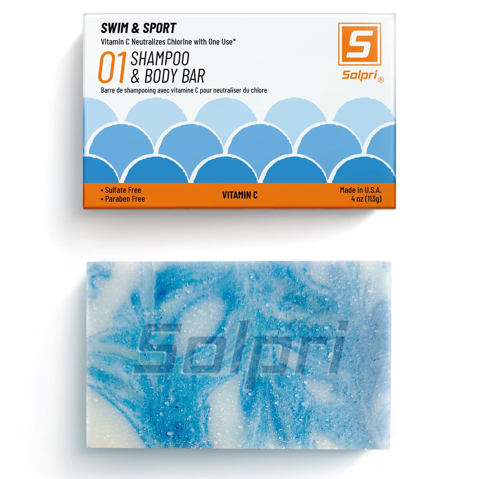 Solpri Swim Shampoo Soap Bar for Hair & Body Unscented with Vitamin C to Remove Chlorine 4 oz