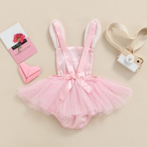 Toddler Baby Girl Romper Infant Girl Easter Sequins Tutu Dress Bunny Ear Jumpsuit Playsuit One Piece Outfit (Pink, 18-24M)