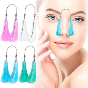 pagow 4 pack nose shaper lifter clip, soft silicone beauty up lifting nose shaperes, wide crooked nose corrector for men, women, girls, ladies (4 color : blue, white, pink, green)