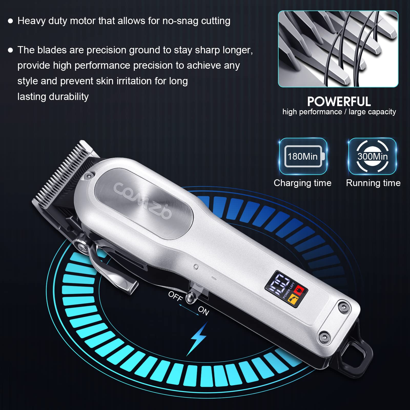 COMZIO Hair Clippers for Men Professional,Cordless High-Performance Barber Clippers for Hair Cutting,Rechargeable Mens Hair Clippers,Home Haircut &Grooming Set with LED Display,Mens Gifts