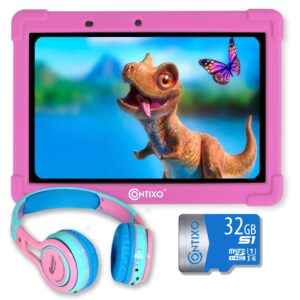 contixo 10 inch kids learning tablet bundle - 2gb ram 16gb storage, bluetooth, android 10, dual cameras, parental control, kids bluetooth headphone & 32gb microsd card - pink, tc-k101-kb-s1-pnk