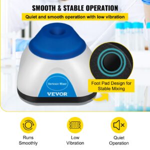 VEVOR Vortex Mixer, 6000RPM Mini Vortex Mixer Shaker, Touch Function Scientific Lab Vortex Shaker, Mix Up to 50ML, 6mm Orbital Diameter for Test Tube, Tattoo Ink, Nail Polish, Eyelash Adhesives, Paint