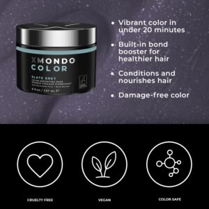 XMONDO Color Slate Grey Depositing Mask & Semi-Permanent Grey Hair Dye | Infused with Bond Booster Technology & Hyaluronic Acid for Nourishment, Revitalization & Repair, Vegan Formula, 8 Fl Oz 1-Pack