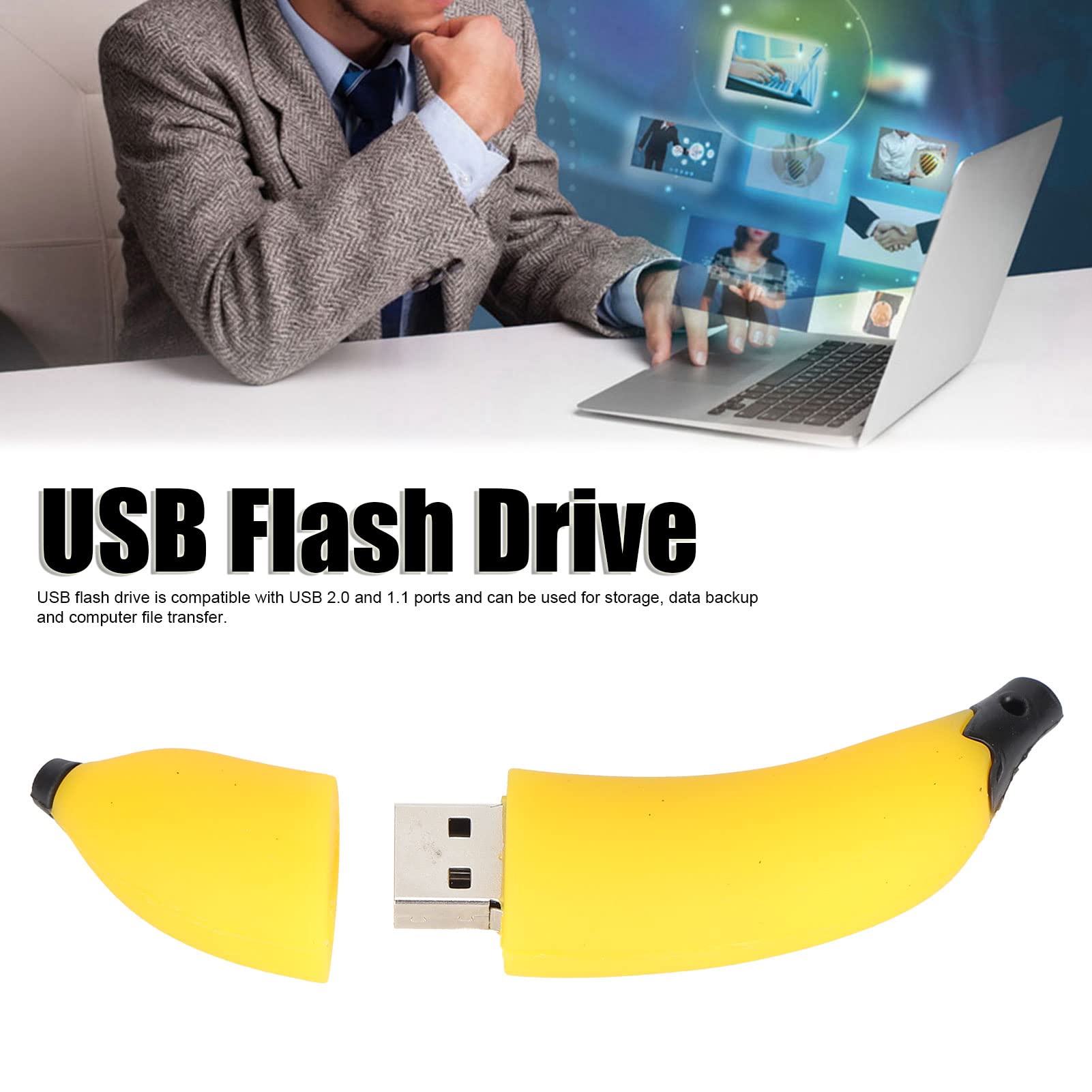 Banana Shape U Disk, PVC+Metal Supports Hot Swappable Cute Flash Drive for Backup Files or Videos(#3)