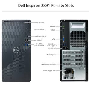 Dell Inspiron i3891 Desktop Computer - 11th Gen Intel 6-Core i5-11400 up to 4.40 GHz Processor, 8GB DDR4 Memory, 256GB SSD, Intel UHD Graphics 630, DVD Burner, Windows 11 Home, Black