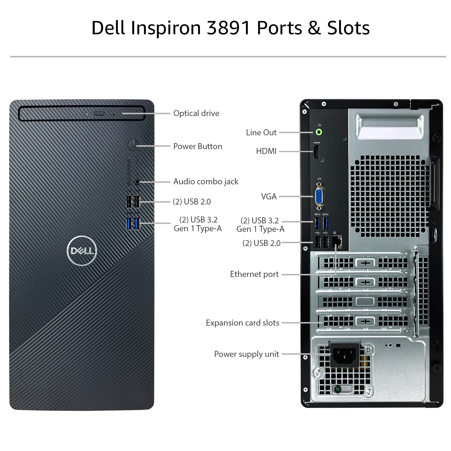 Dell Inspiron i3891 Desktop Computer - 11th Gen Intel 6-Core i5-11400 up to 4.40 GHz Processor, 8GB DDR4 Memory, 256GB SSD, Intel UHD Graphics 630, DVD Burner, Windows 11 Home, Black